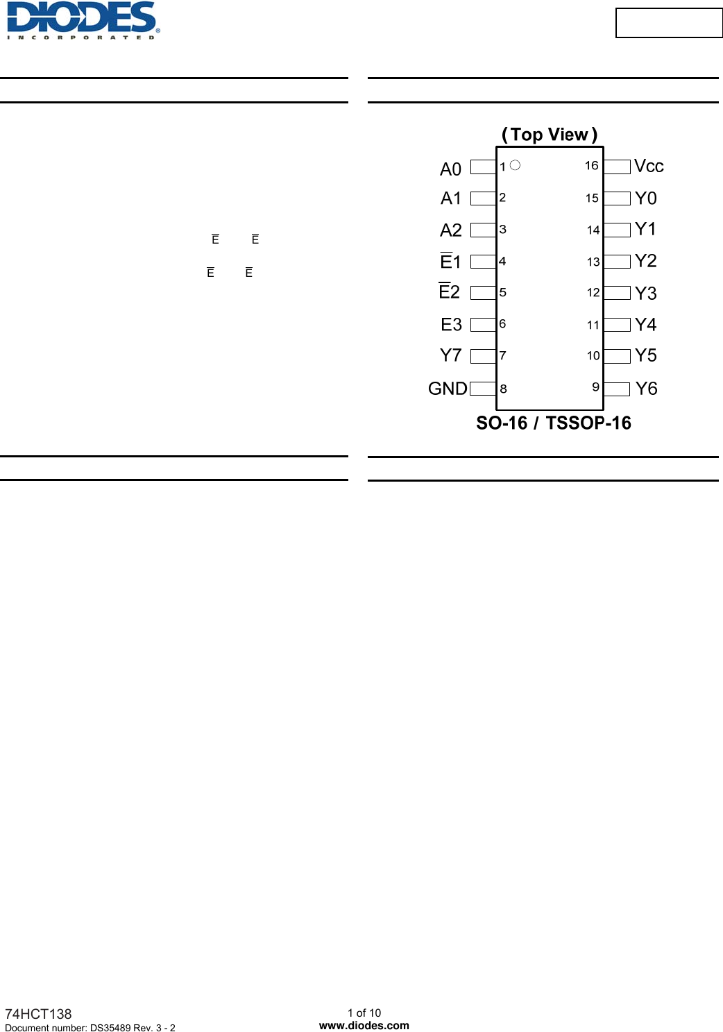 74HCT138 Datasheet by Diodes Incorporated | Digi-Key Electronics