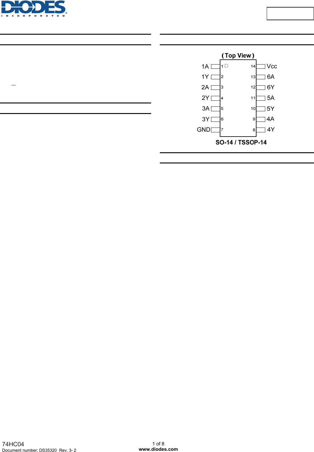 Diodes Incorporatedが提供する74HC04のデータシート | DigiKey