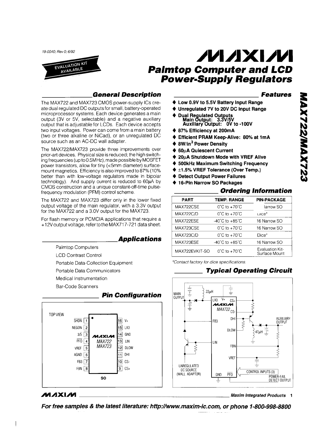 MAX722,723 Datasheet by Analog Devices Inc./Maxim Integrated | Digi-Key Electronics